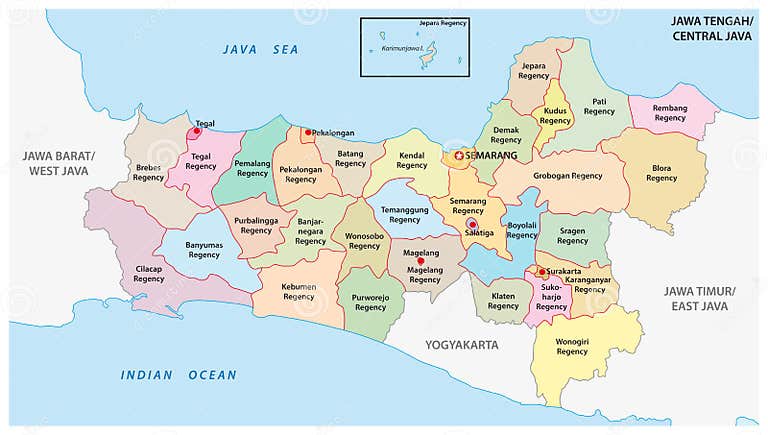Jawa Tengah, Central Java Administrative and Political Vector Map ...