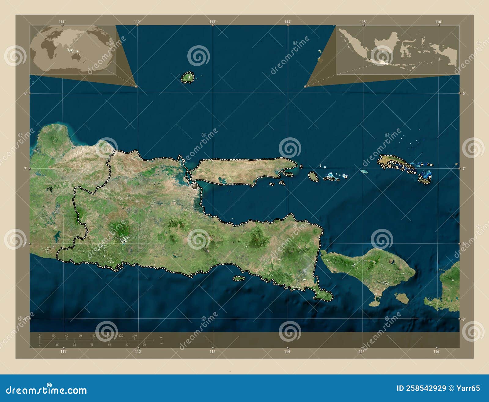 Jawa Timur, Indonesia. High-res Satellite. Capital Stock Illustration ...
