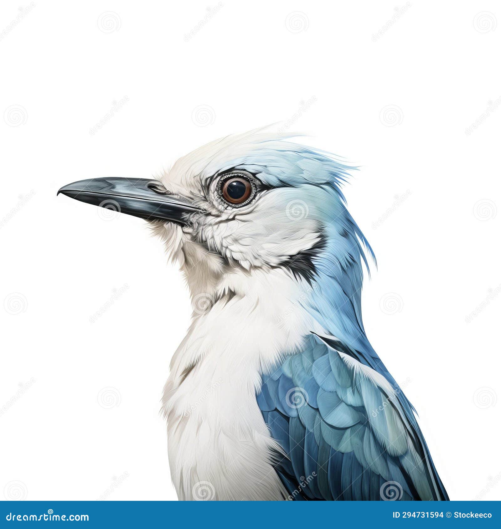 Hyper-realistic Blue and White Bird Illustration on White Background ...
