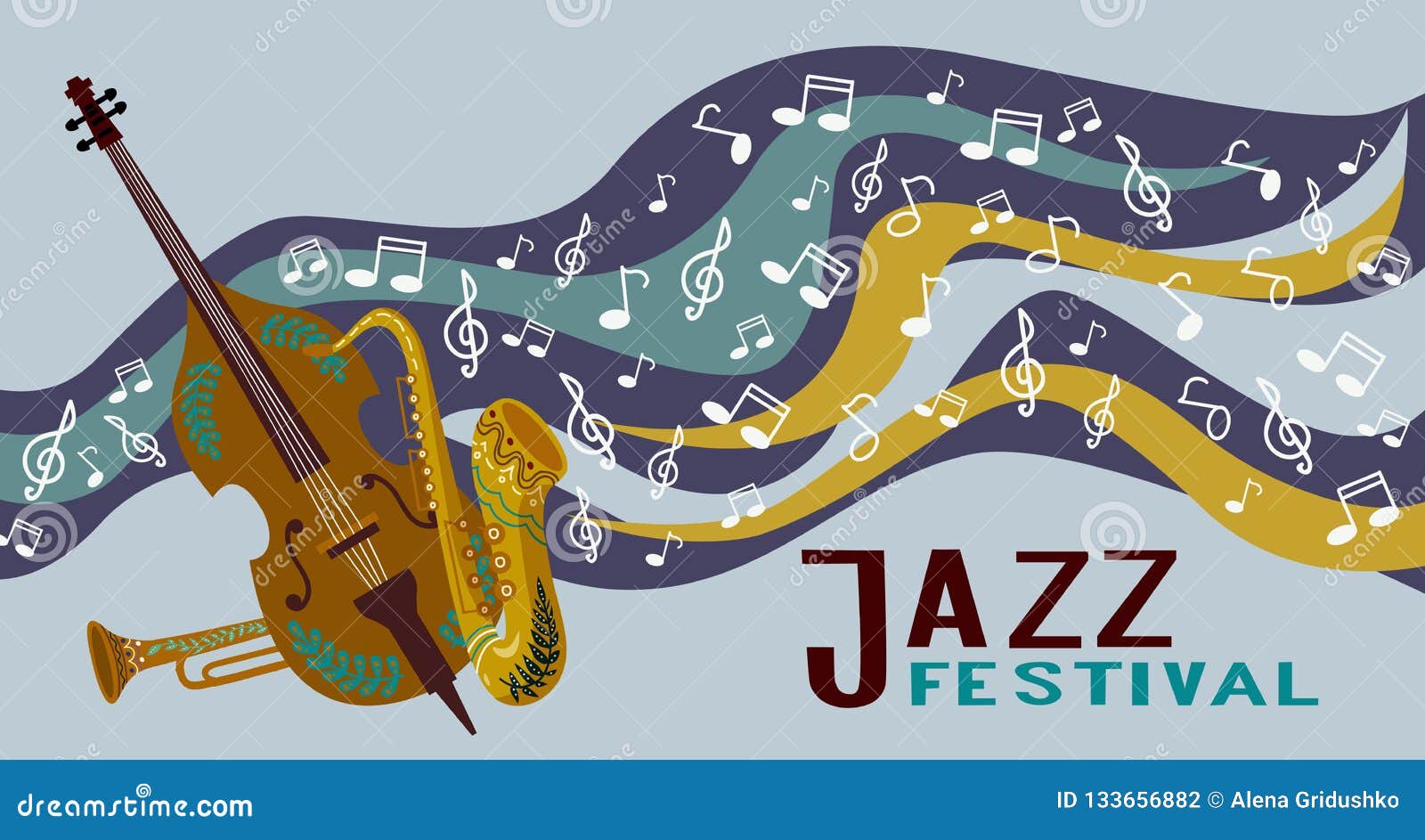 Jazz Band Musical Instruments on Decorative Background with Notes and ...