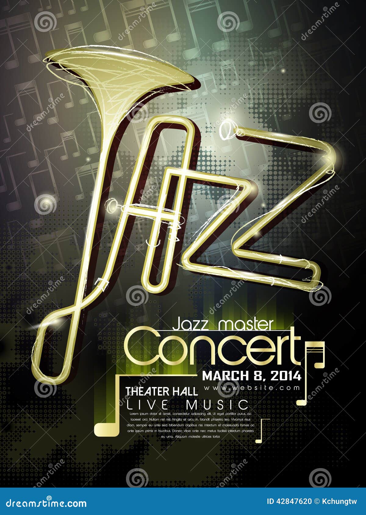 Jazz concert poster stock vector. Illustration of guitar - 42847620