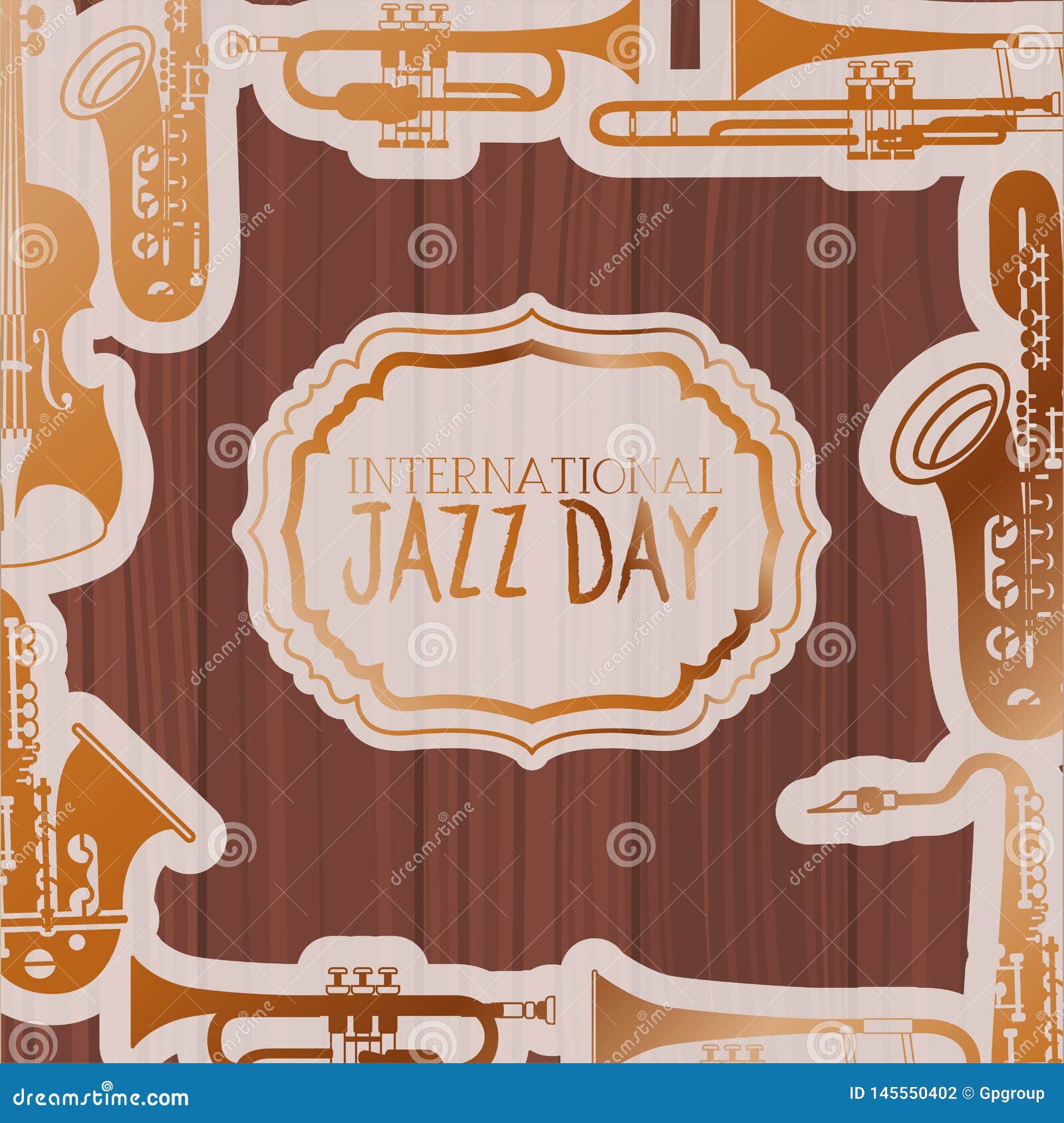 Jazz Day Frame with Instruments and Wooden Background Stock Vector ...