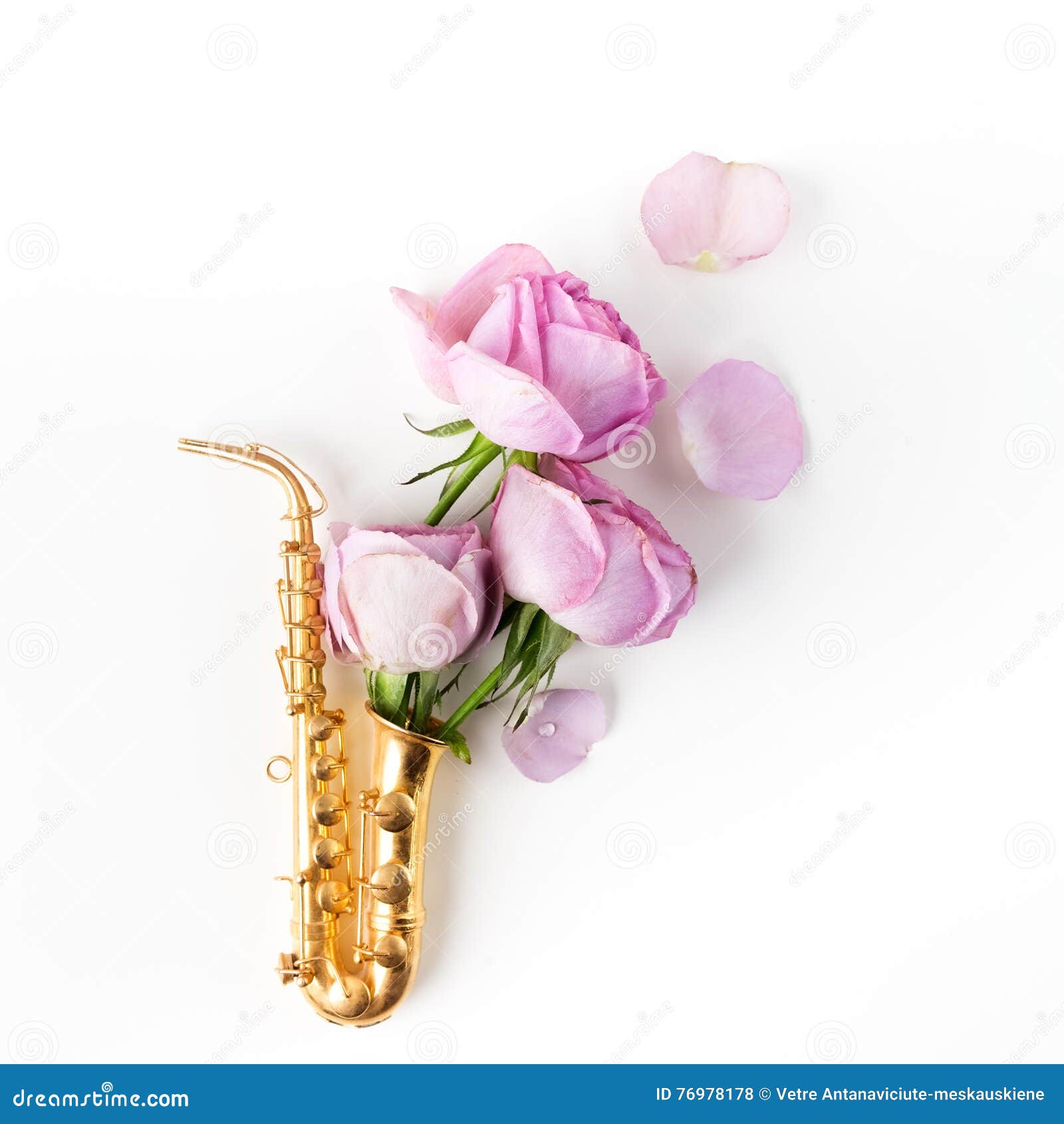 Jazz Day. Saxophone with Flowers. Flat Lay, Top View Stock Photo ...