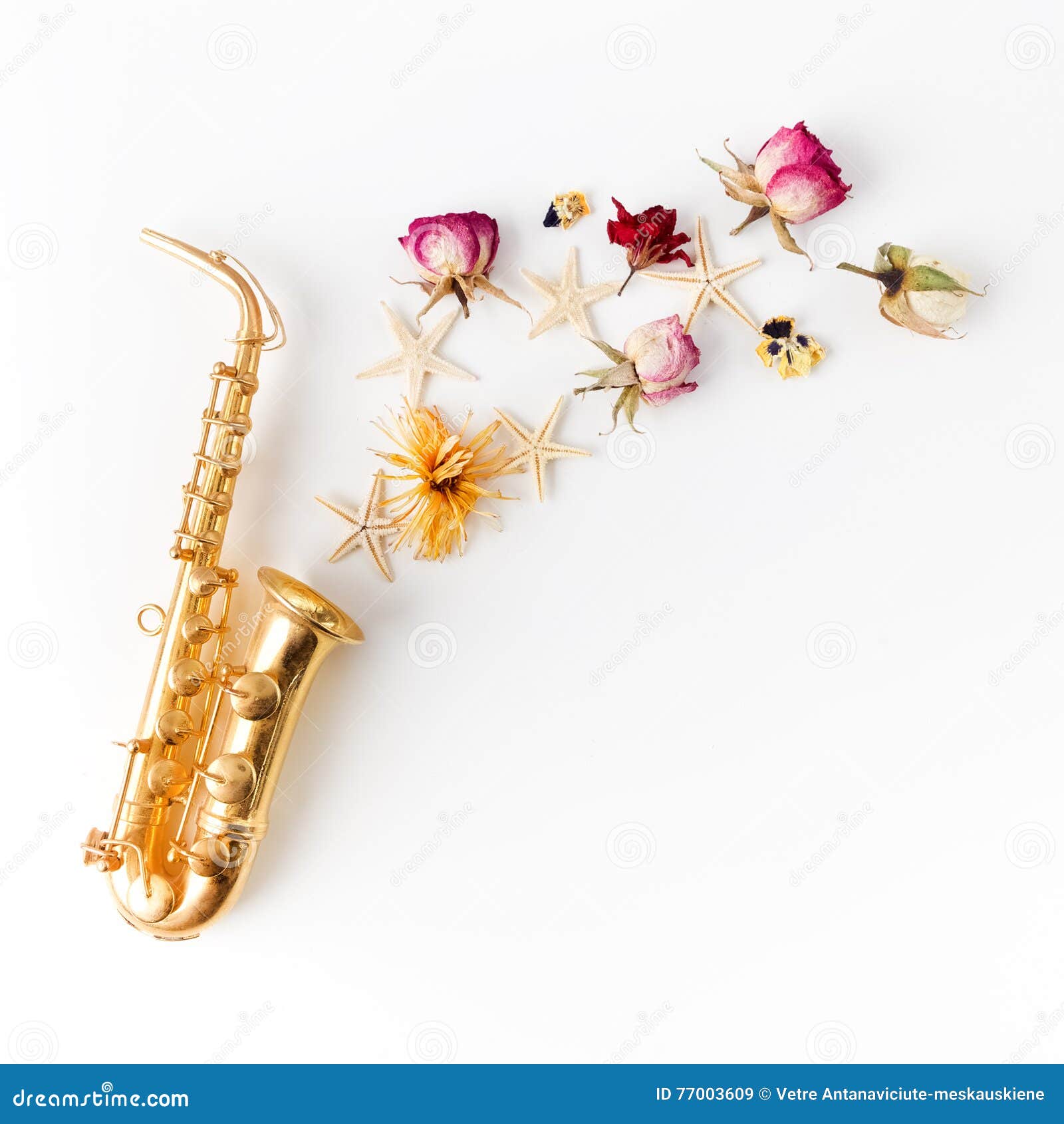 Jazz Day. Saxophone with Flowers. Flat Lay, Top View Stock Image ...