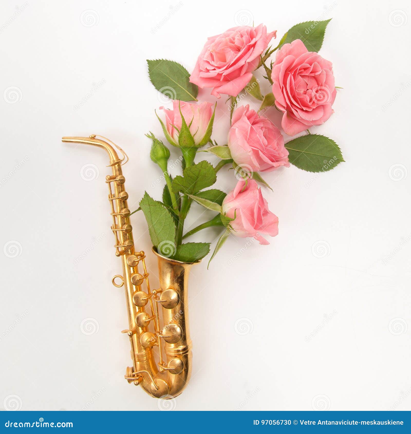 Jazz Day. Saxophone with Flowers. Flat Lay, Top View Stock Photo ...