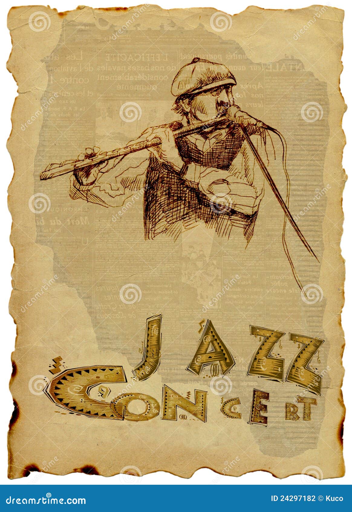 Jazz Man with the Flute stock illustration. Illustration of acoustics ...