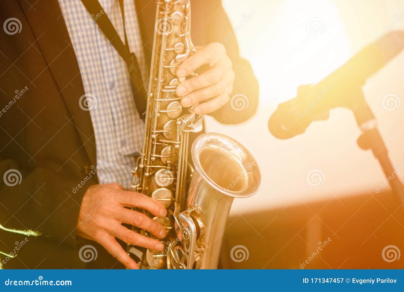 Jazz Man Musician Playing Saxophone with Sun Light Stock Image - Image ...