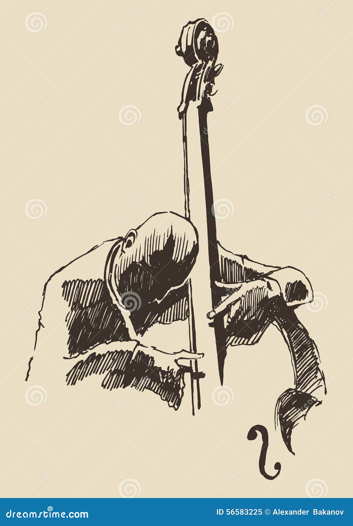 JAZZ Man Playing the Double Bass Hand Drawn Sketch Stock Vector ...