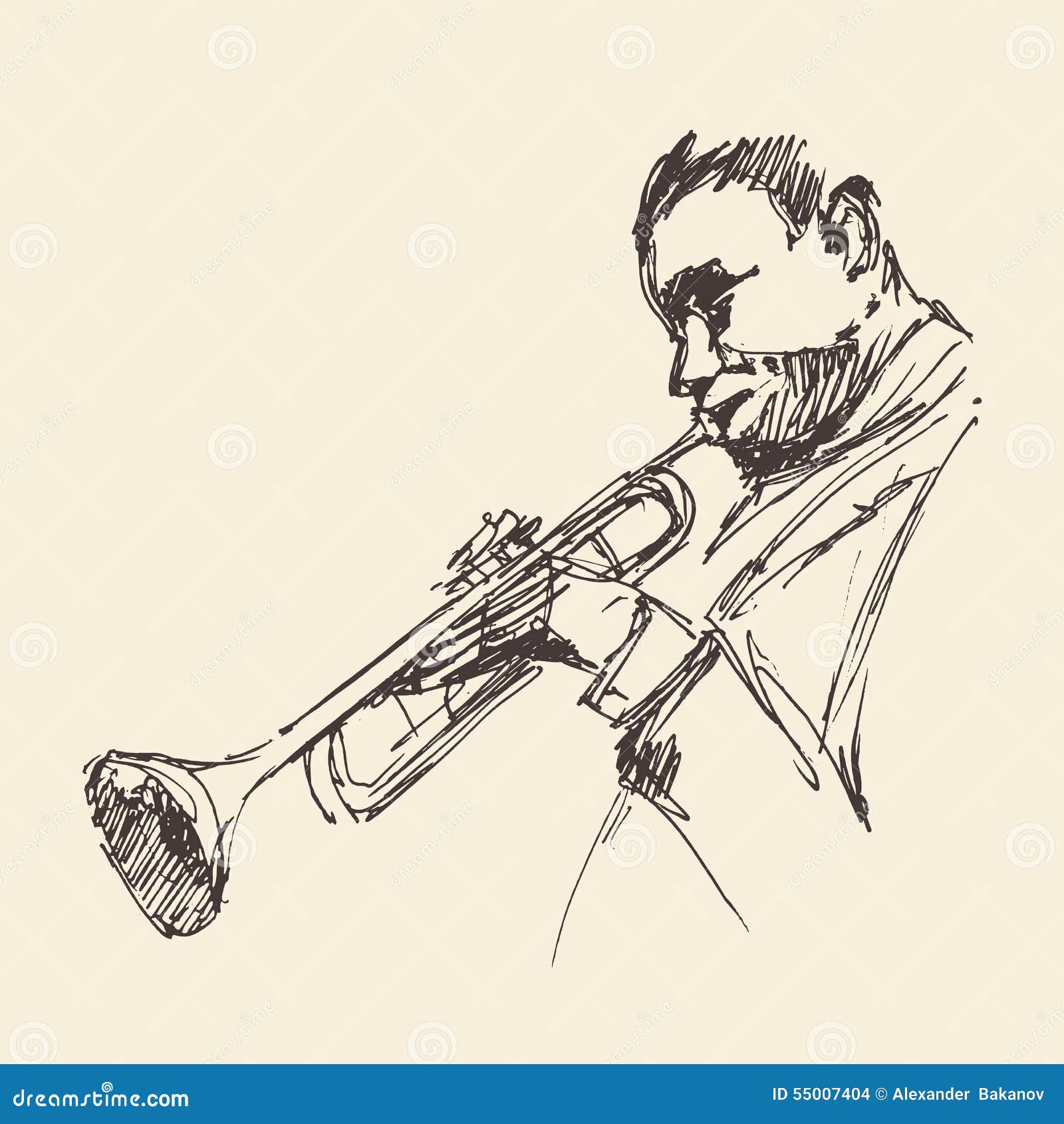 JAZZ Man Playing the Trumpet Hand Drawn, Sketch Stock Vector ...