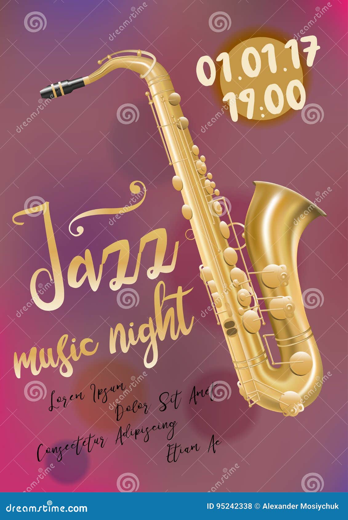 Jazz Music, Poster Template with Saxophone Stock Vector - Illustration ...