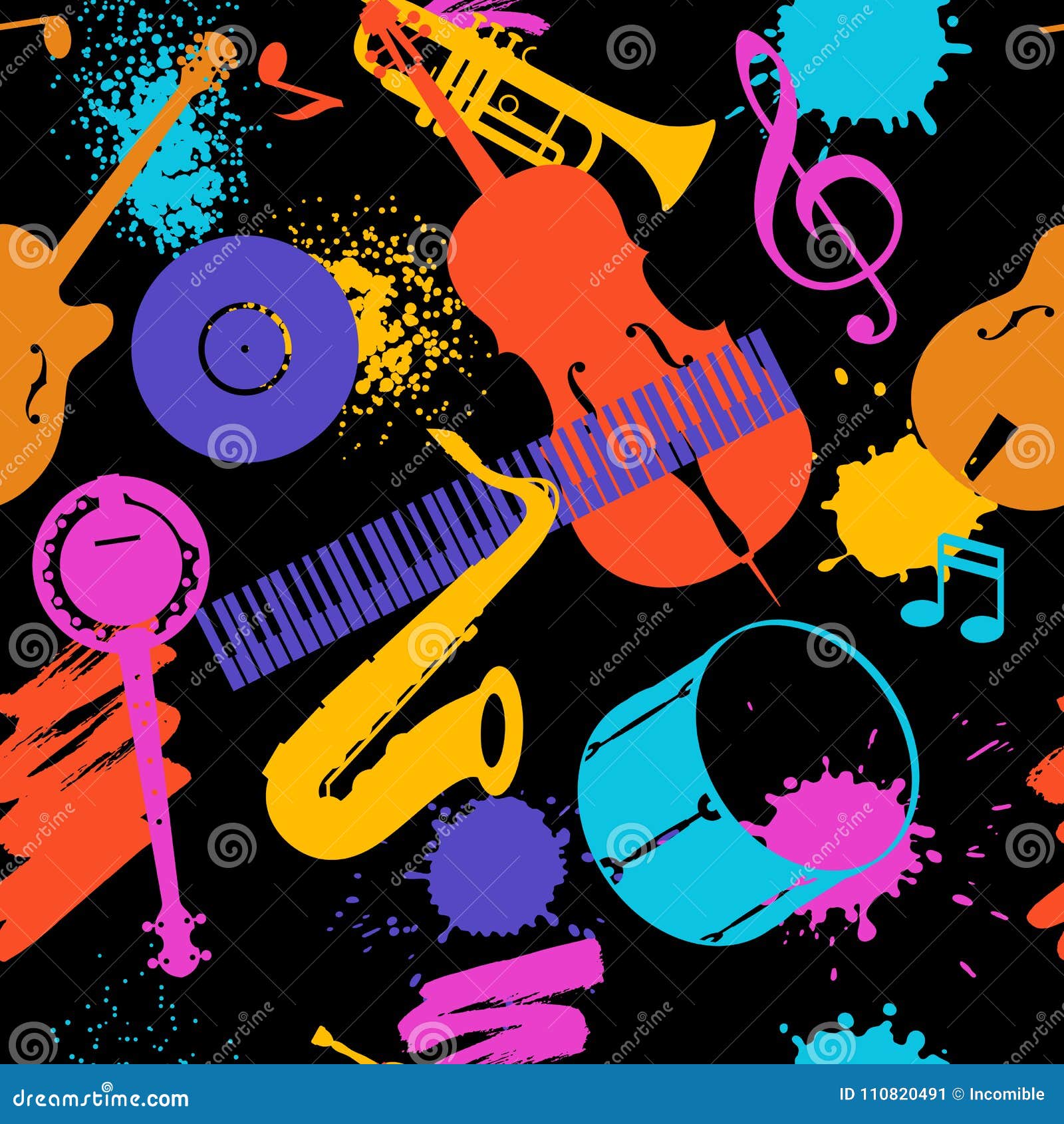 Jazz Music Seamless Pattern with Musical Instruments Stock Vector ...