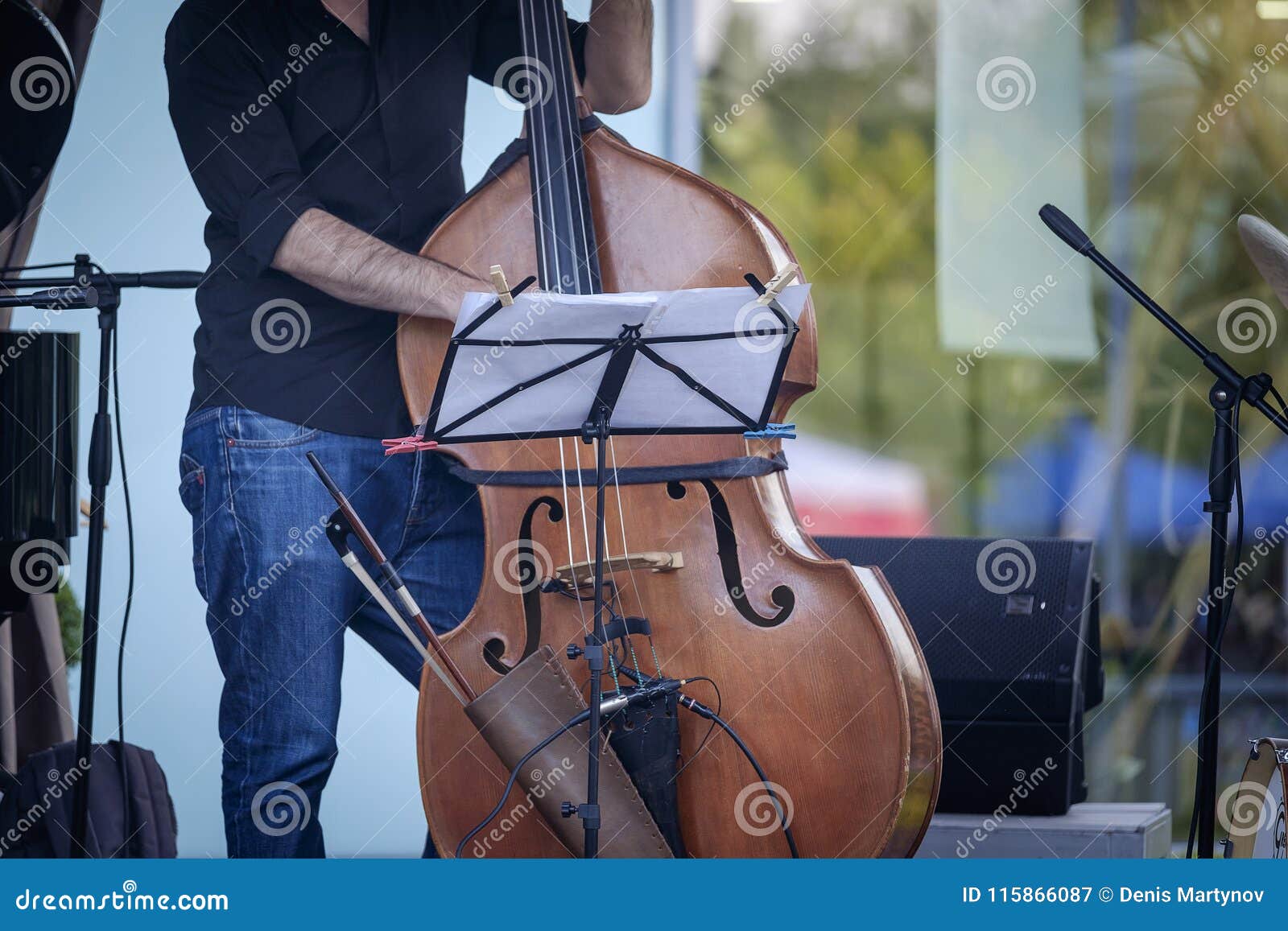 Jazz Musician Plays Contrabass 1 Stock Image - Image of musician, bass ...