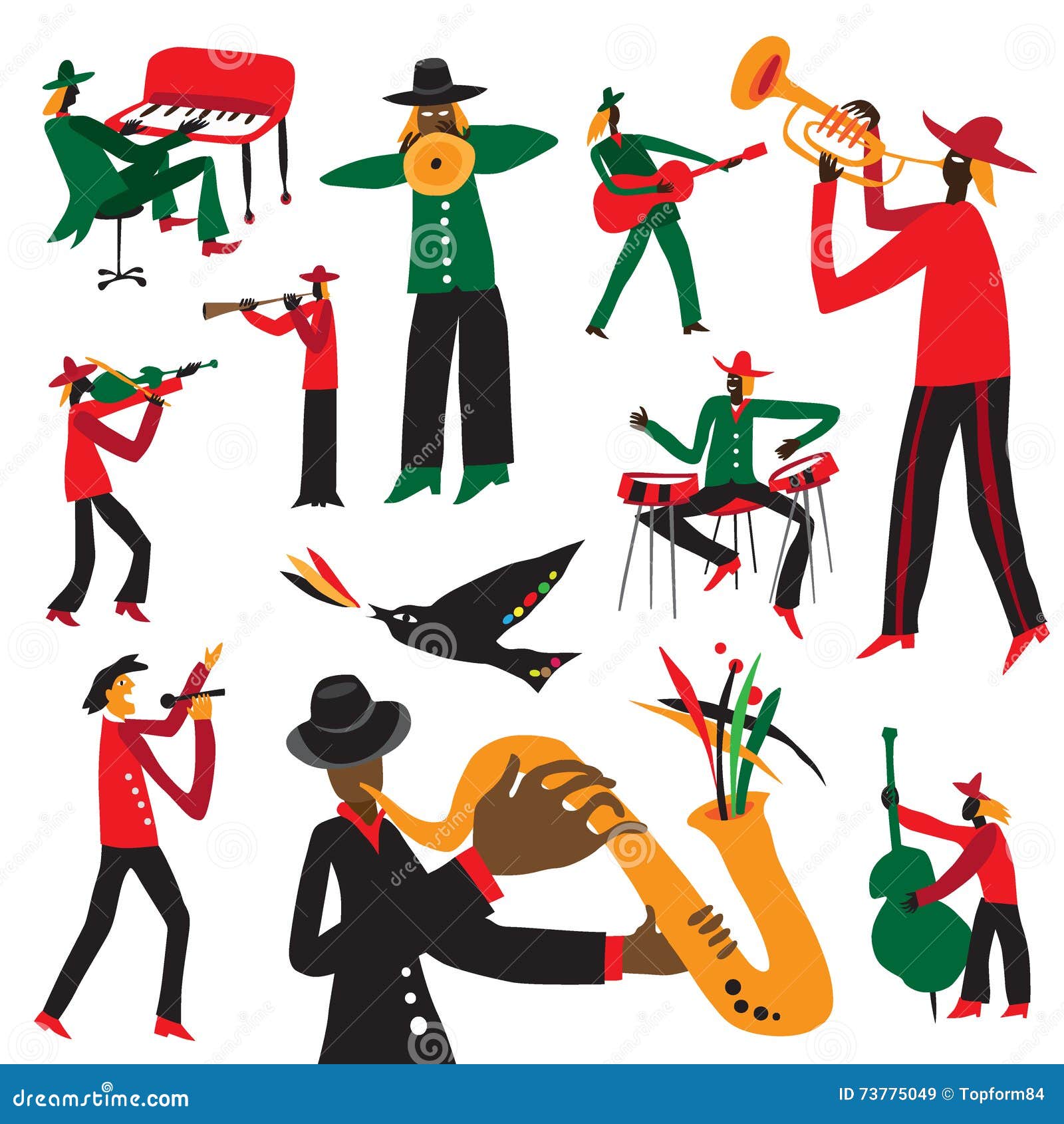 Jazz Musicians - Cartoons Set Stock Vector - Illustration of vector ...