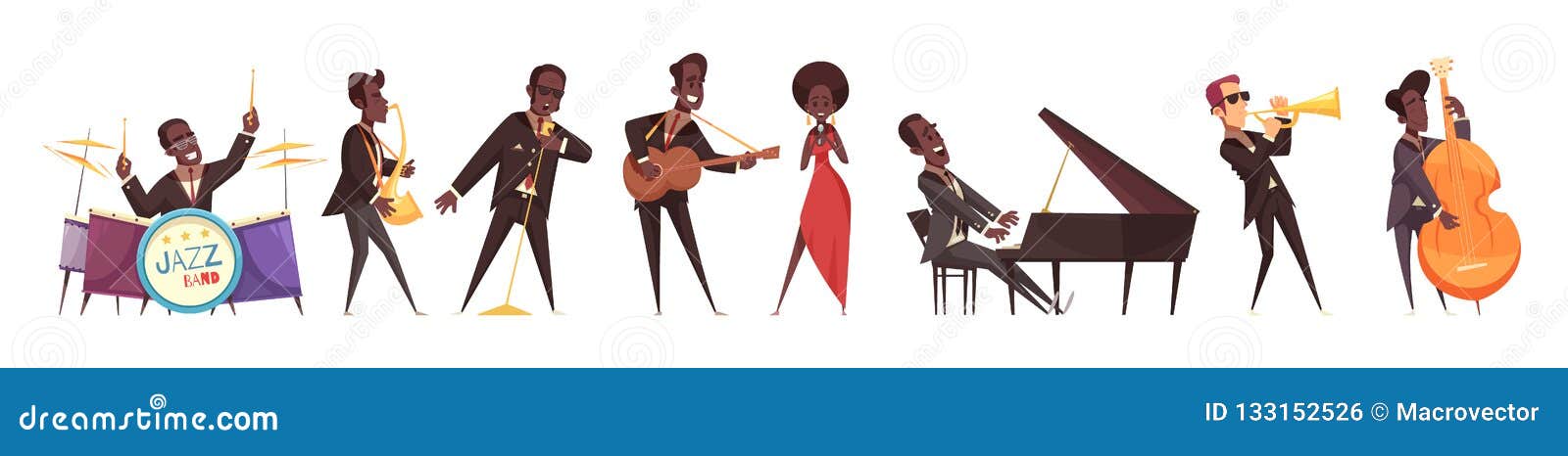 Jazz Musicians Icon Set stock vector. Illustration of emblem - 133152526