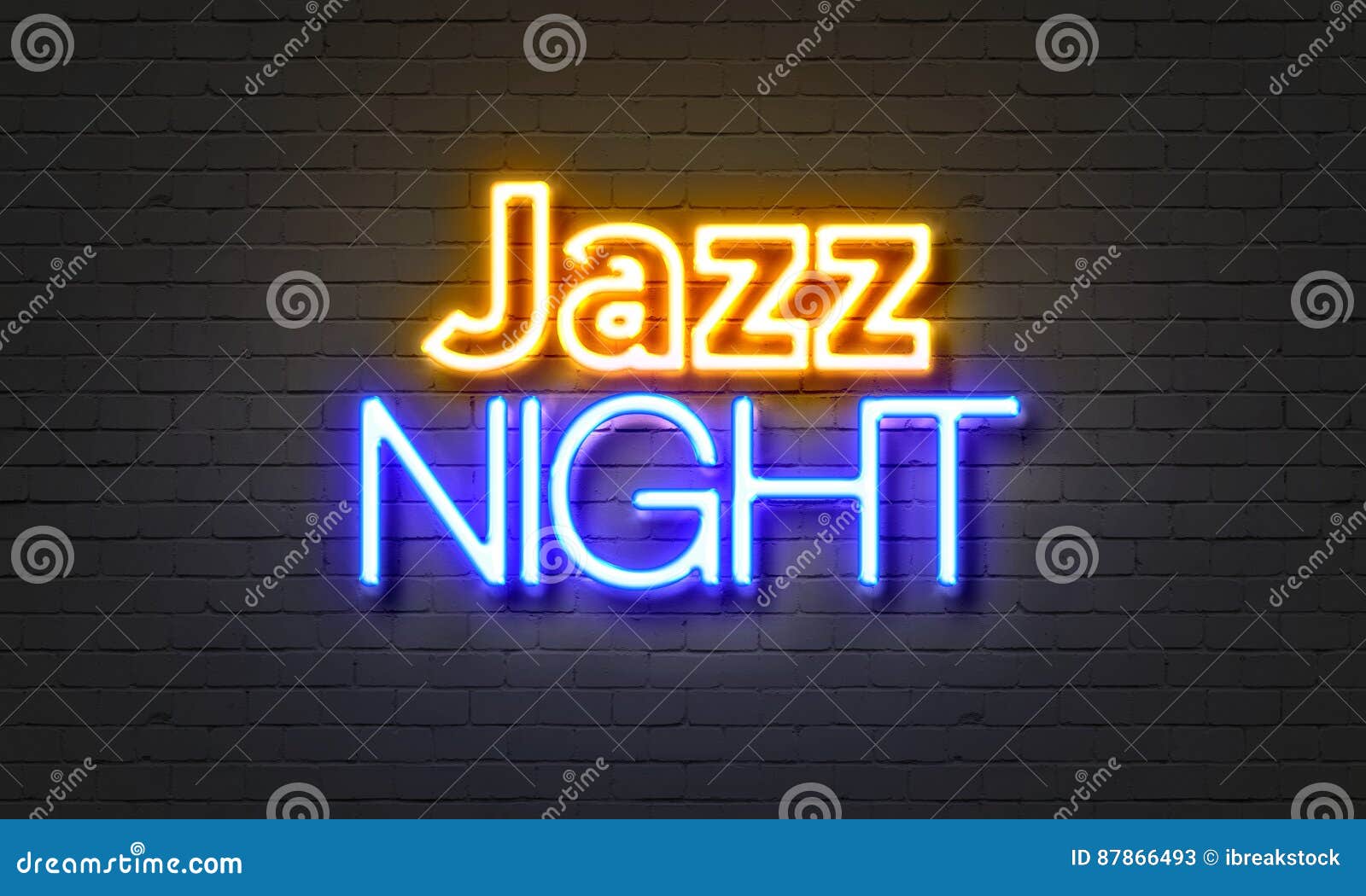 Jazz Night Neon Sign on Brick Wall Background. Stock Illustration ...