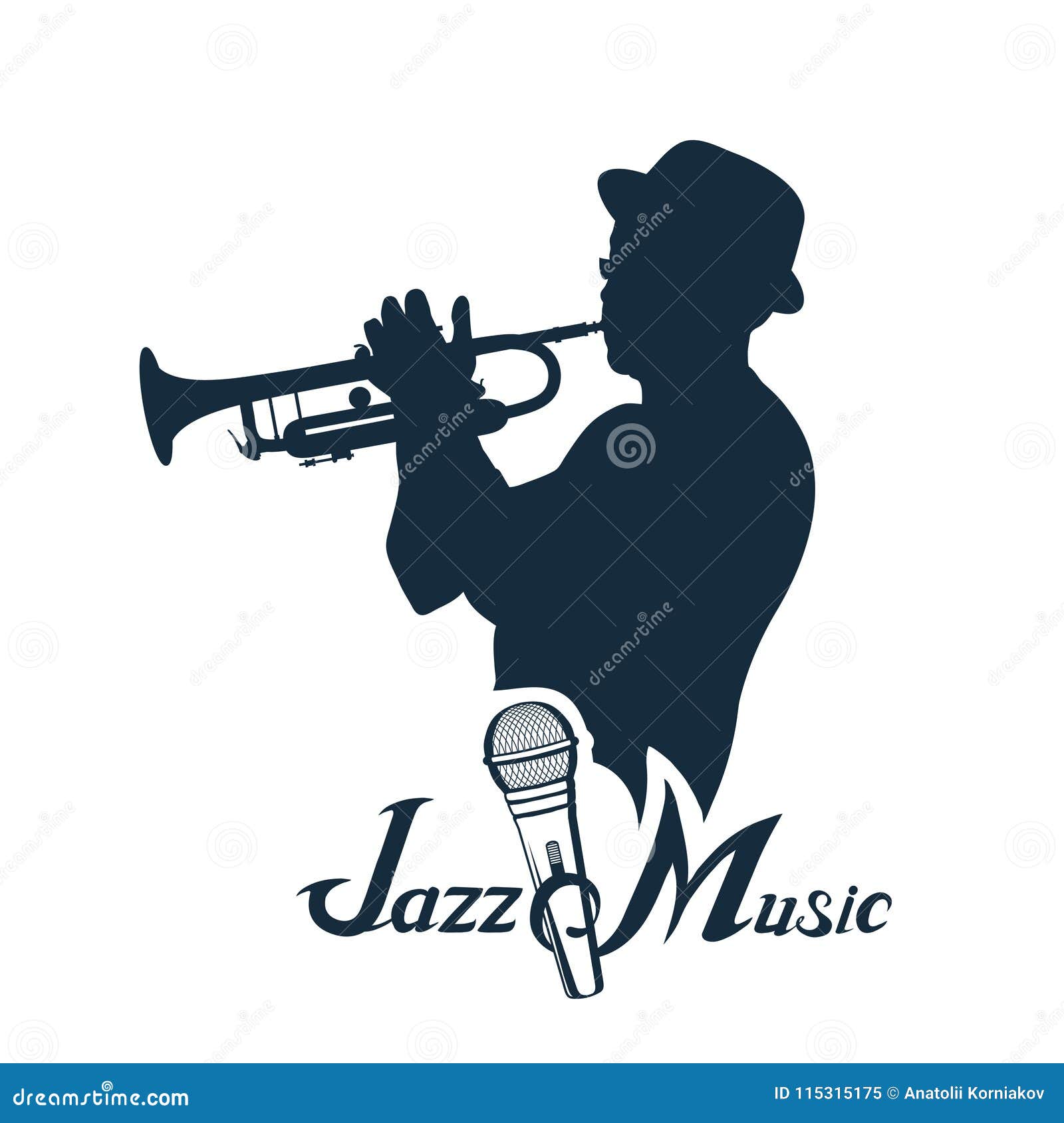 Jazz player with trumpet. stock vector. Illustration of music - 115315175