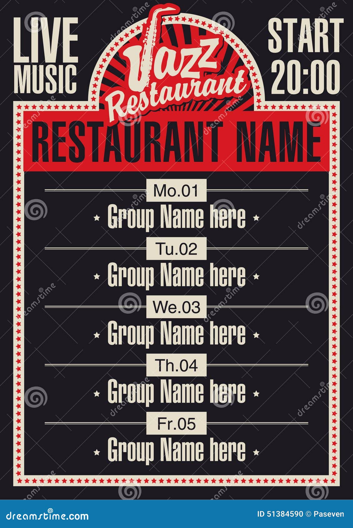 Jazz restaurant stock vector. Illustration of design - 51384590