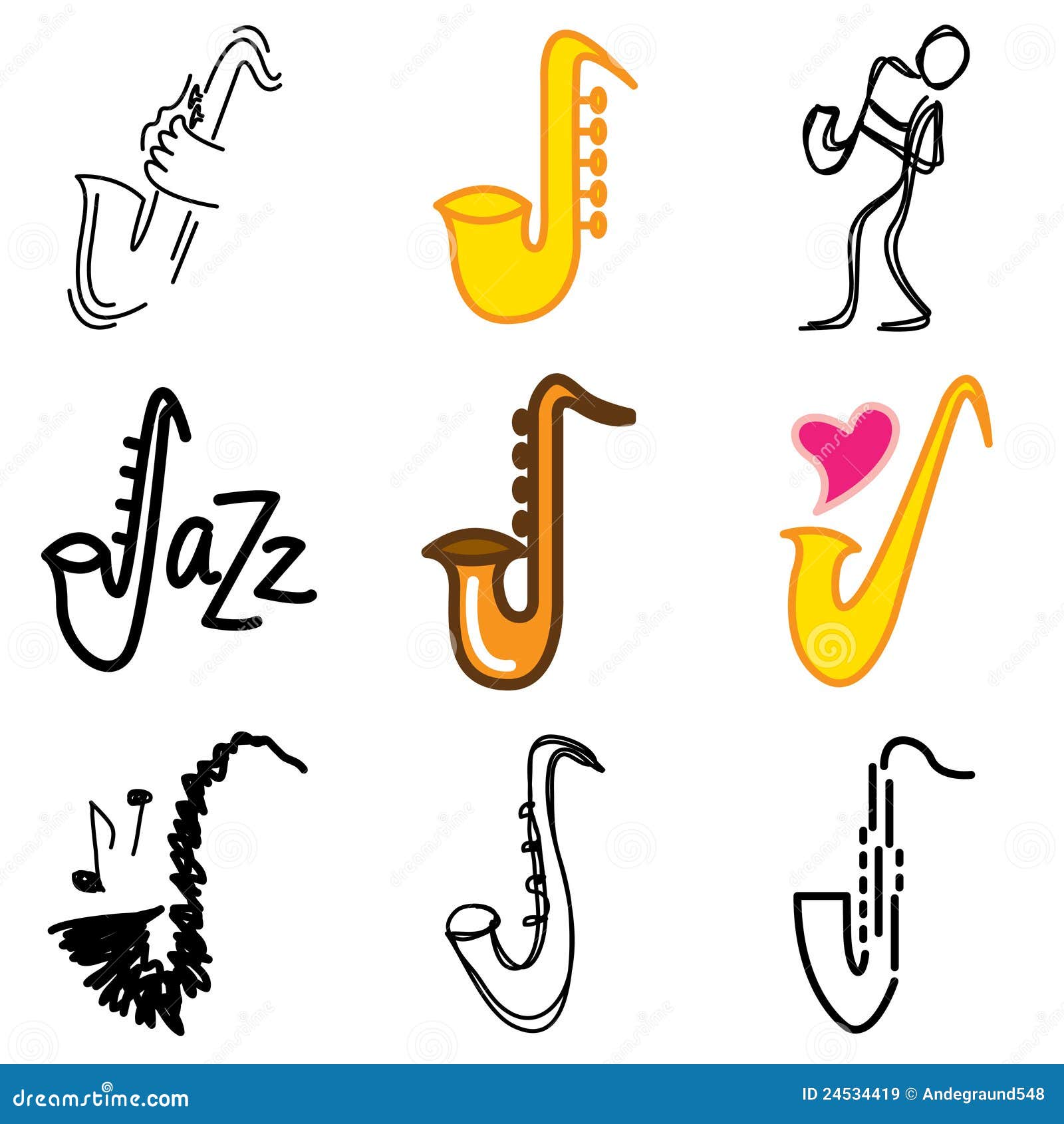 Jazz saxophone icons stock illustration. Illustration of pictogram ...