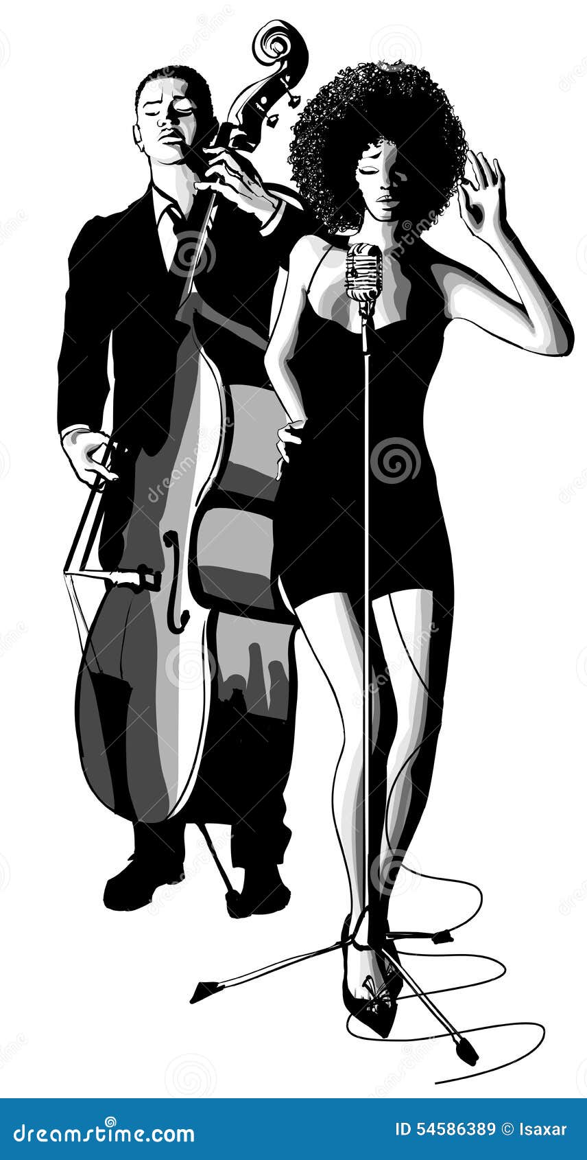 Jazz Singer with Double-bass Player Stock Vector - Illustration of ...