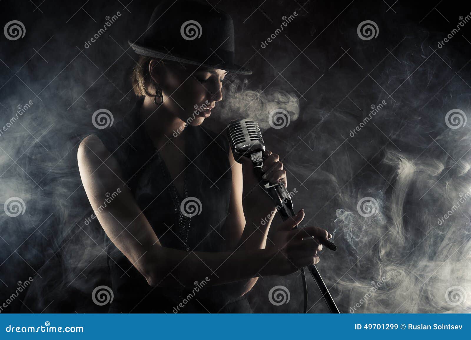 Jazz Singer Woman with Retro Microphone Stock Image - Image of elegant ...