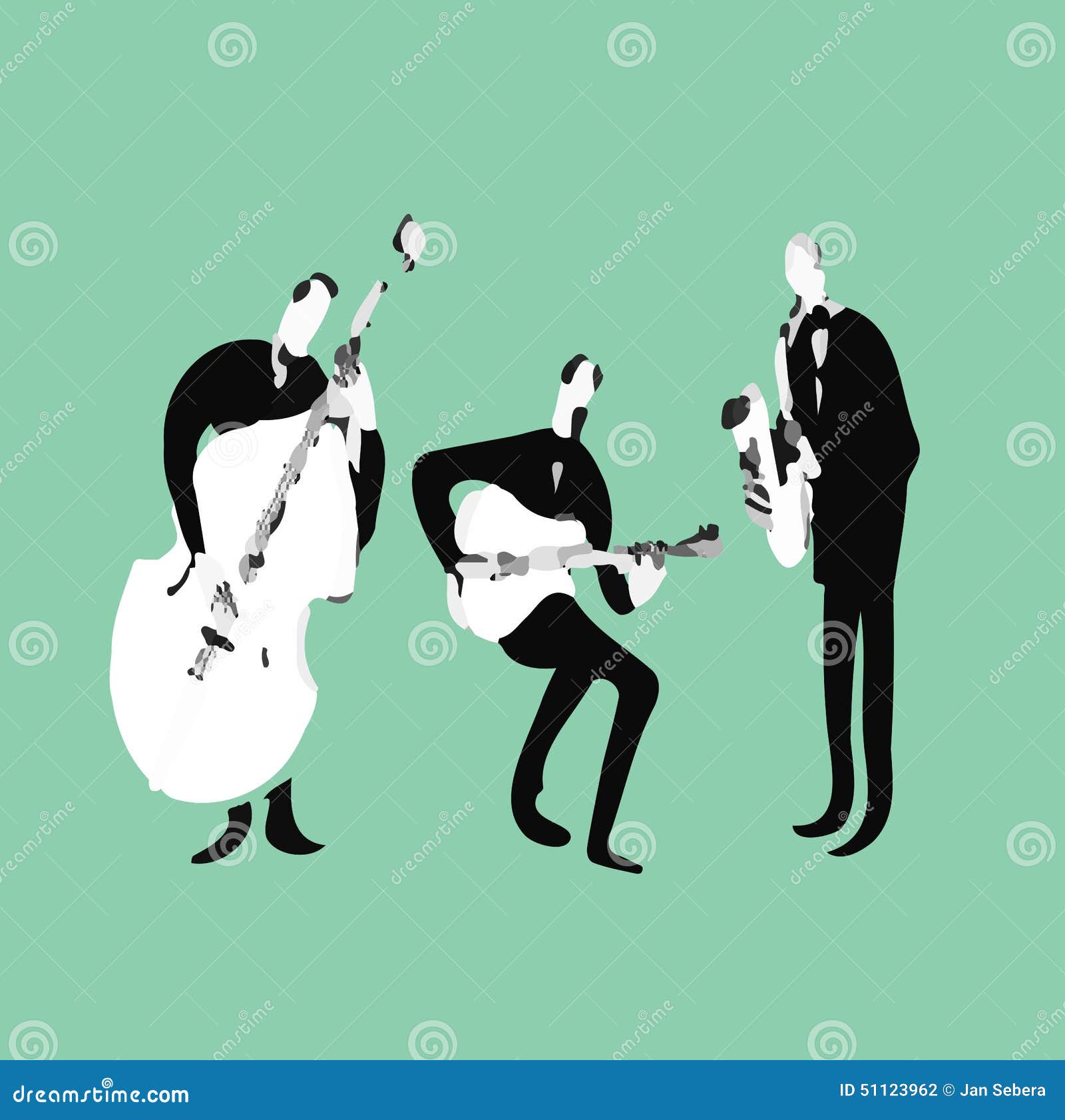 Jazz trio stock vector. Illustration of musicians, bass - 51123962