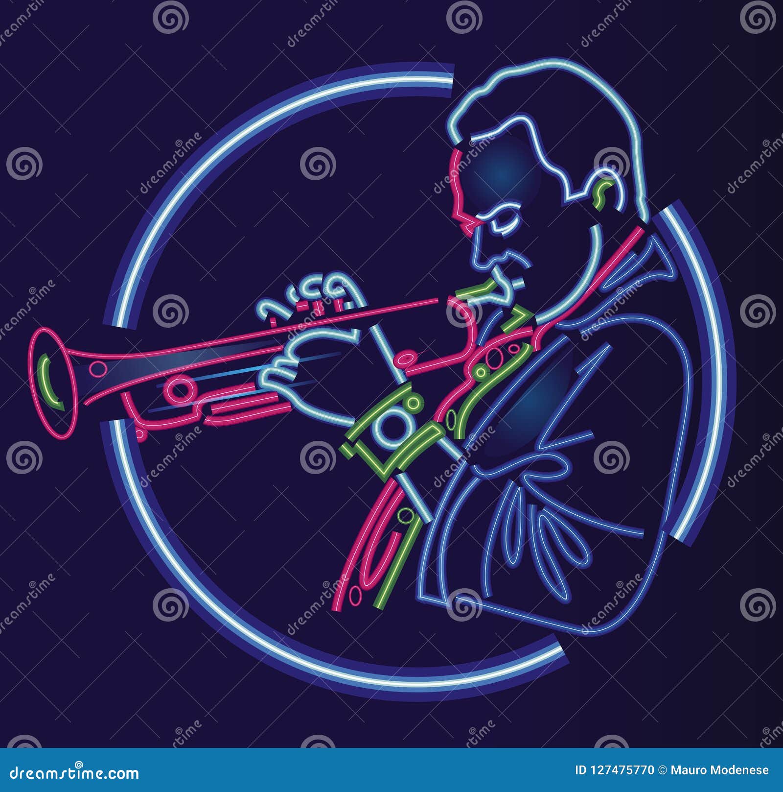 Jazz Trumpet Player Neon Sign Stock Illustration - Illustration of ...