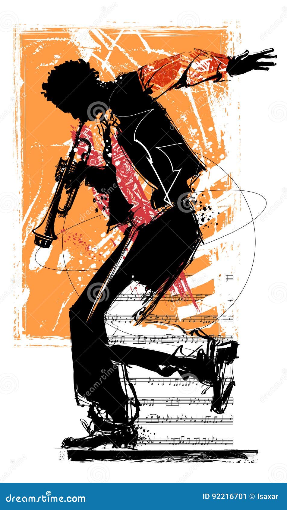 Jazz trumpet player stock vector. Illustration of instrument - 92216701
