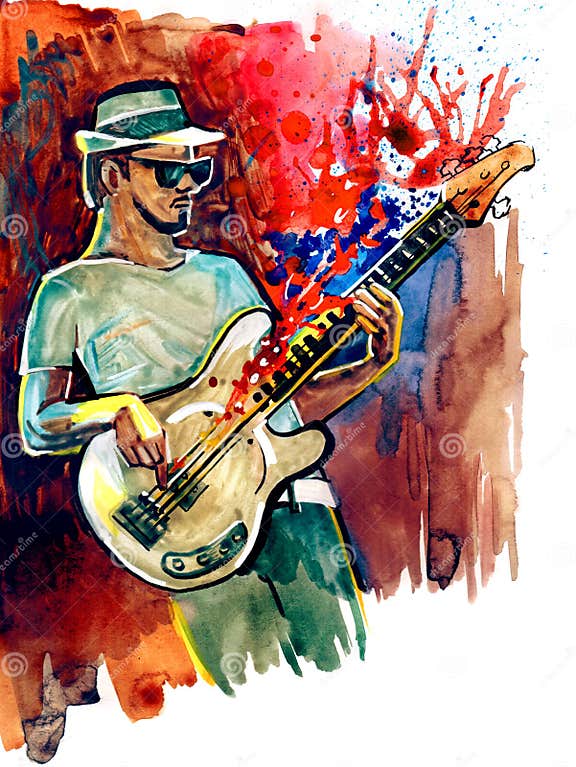Jazzman stock de ilustración. Ilustración de guitarrista - 52537248