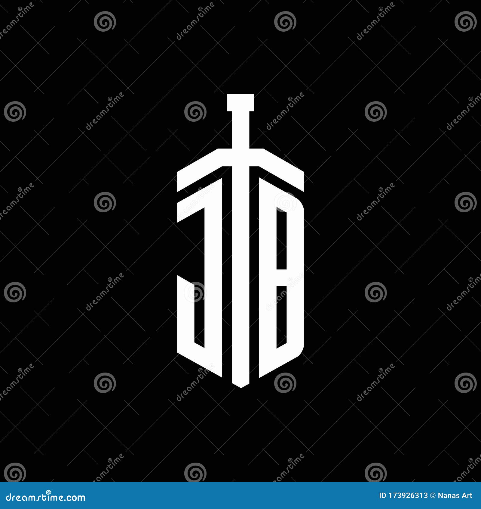 JB Logo Monogram with Sword Element Ribbon Design Template Stock Vector ...