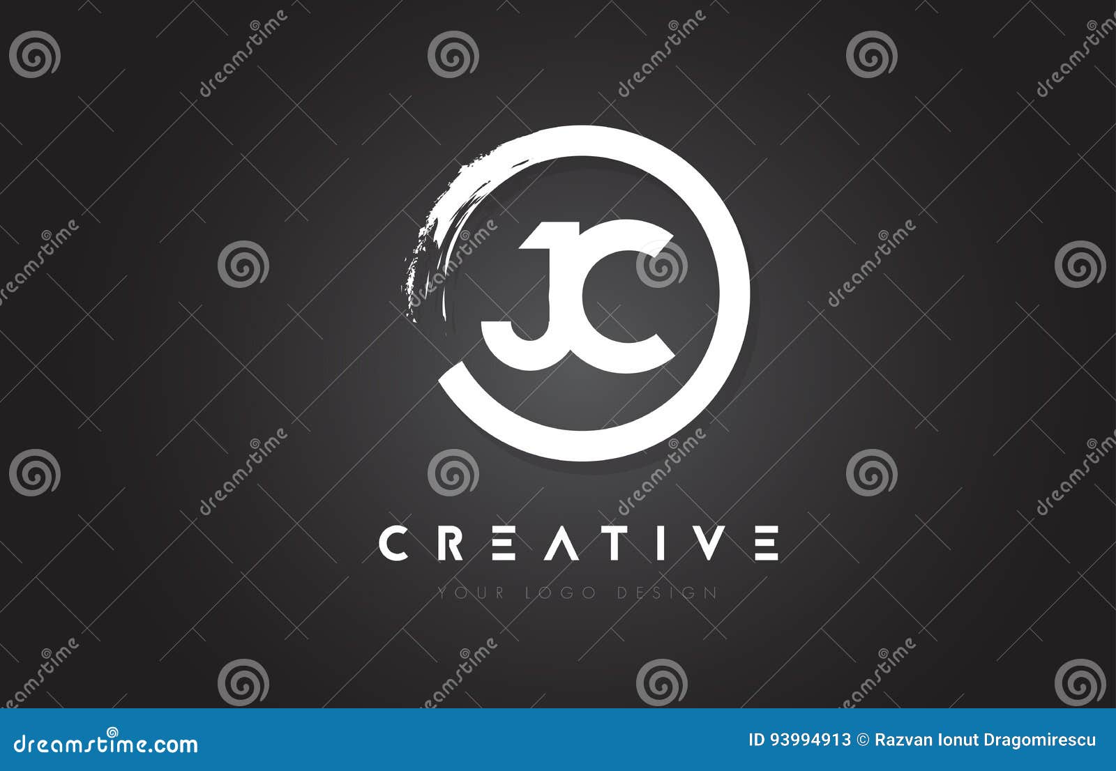 JC Circular Letter Logo with Circle Brush Design and Black Background ...