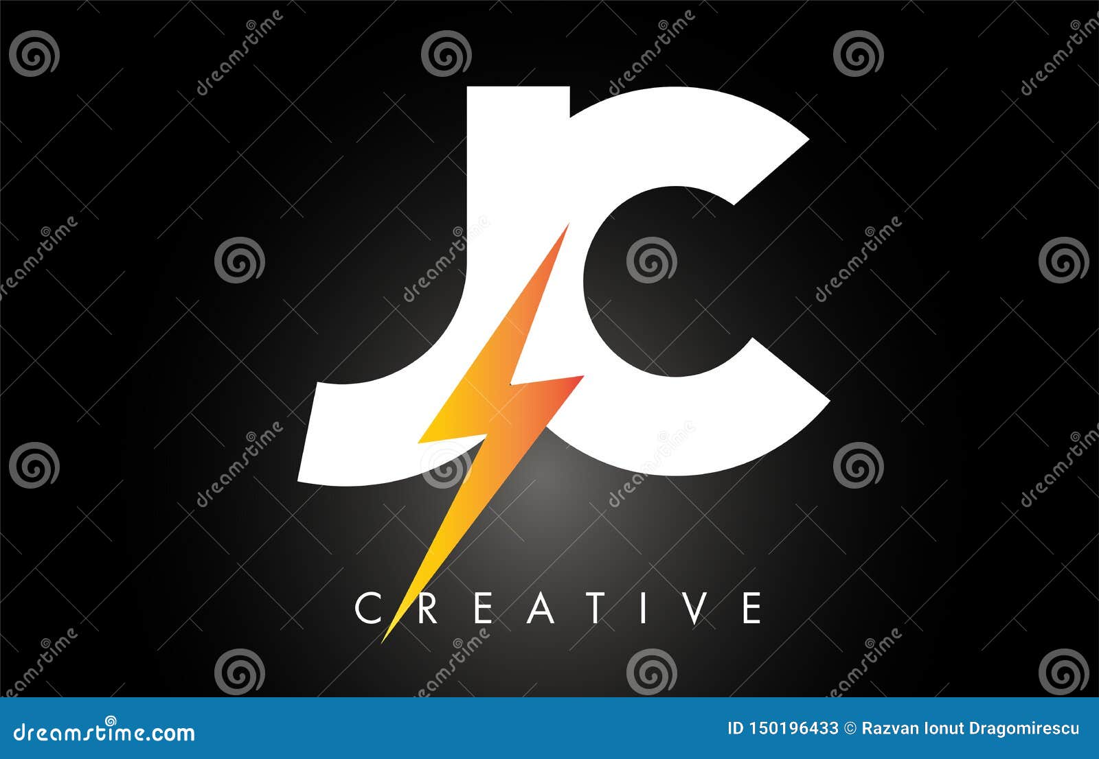 JC Letter Logo Design with Lighting Thunder Bolt. Electric Bolt Letter ...