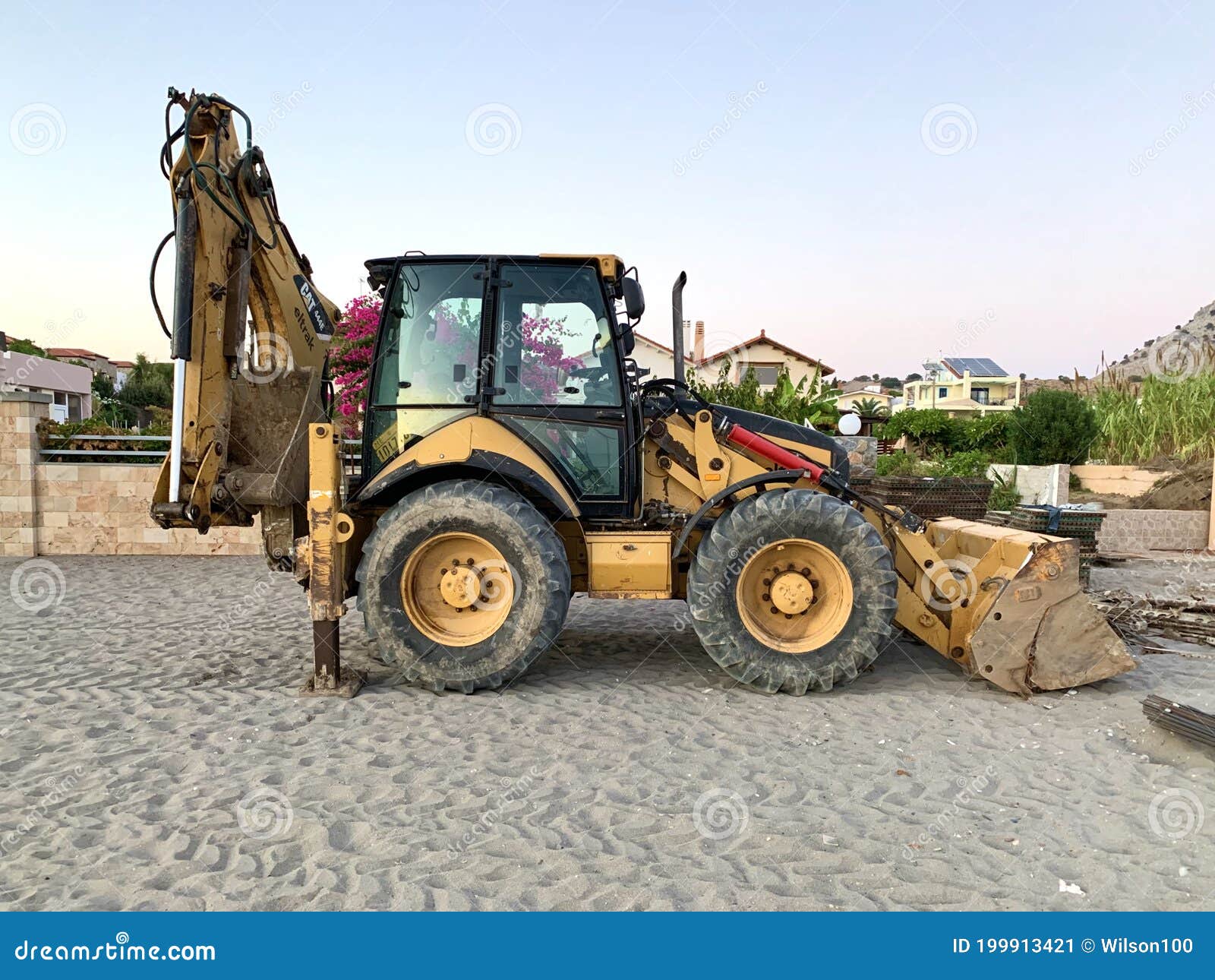JCB Digger on beach editorial photo. Image of wheels - 199913421