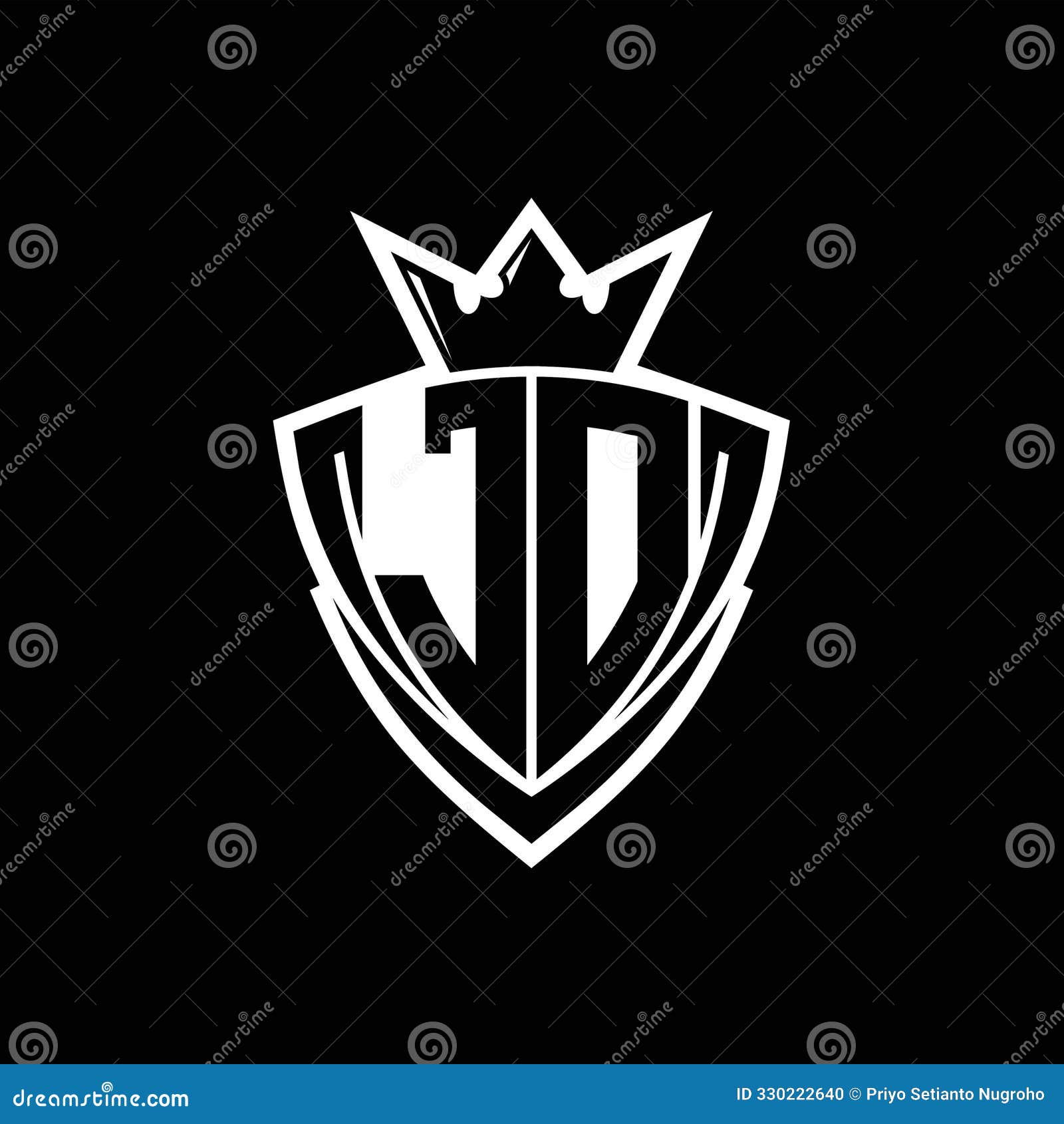 JD Letter Logo with Sharp Triangle Shield Shape with Crown Inside White ...