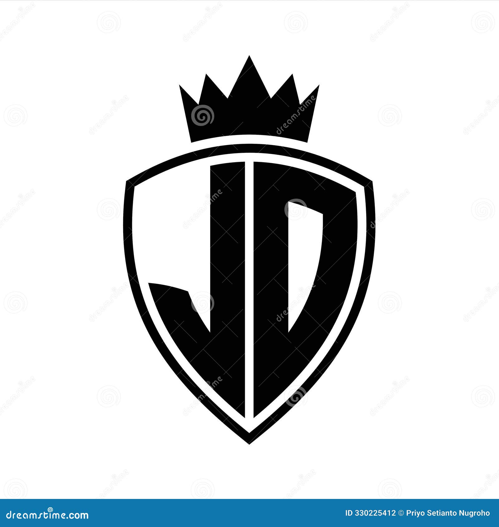 JD Letter Monogram Shield and Crown Outline Shape with Black and White ...