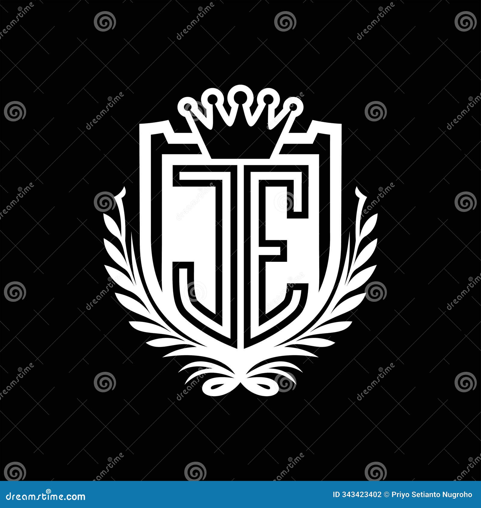 JE Letter Logo Heraldic Shield Shape With Crown On Black Background ...