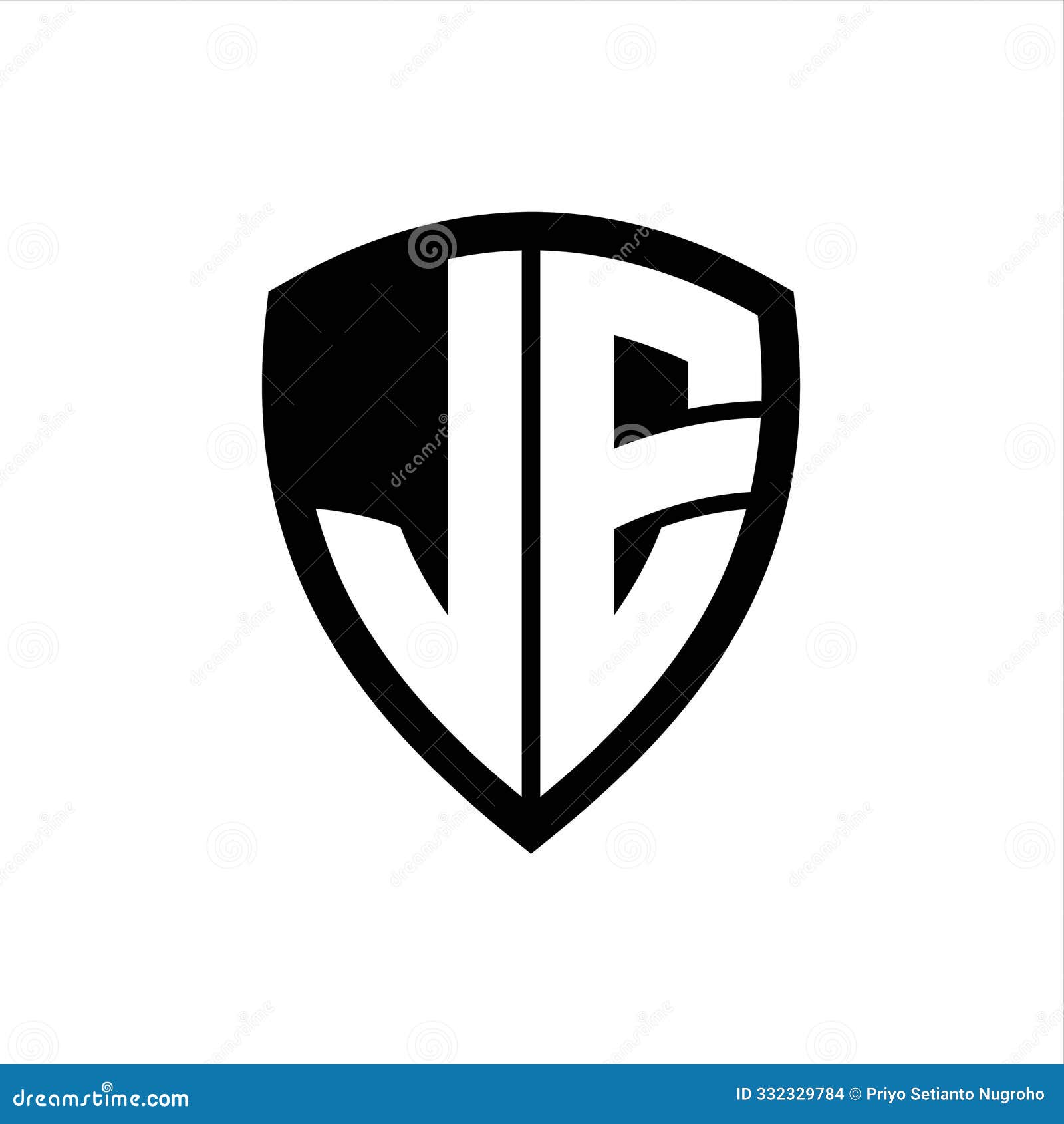 JE Monogram Logo with Bold Letters Shield Shape with Black and White ...