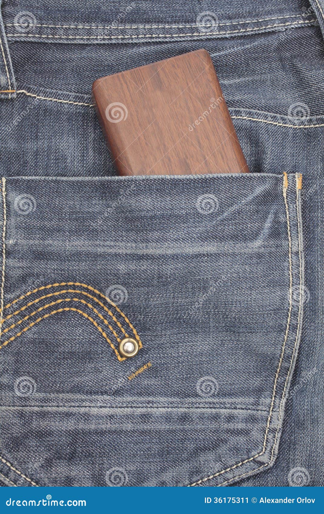 Jean S Pocket with Wooden Object Stock Image - Image of blue, wood ...