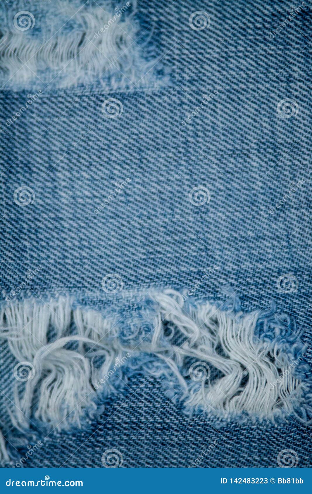 Blue Jean Texture with a Hole and Threads Stock Image - Image of ...