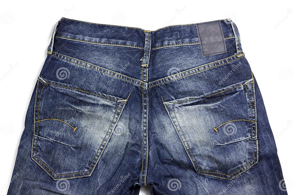 Jeans Blue Denim, Back View, on White Background Stock Photo - Image of ...