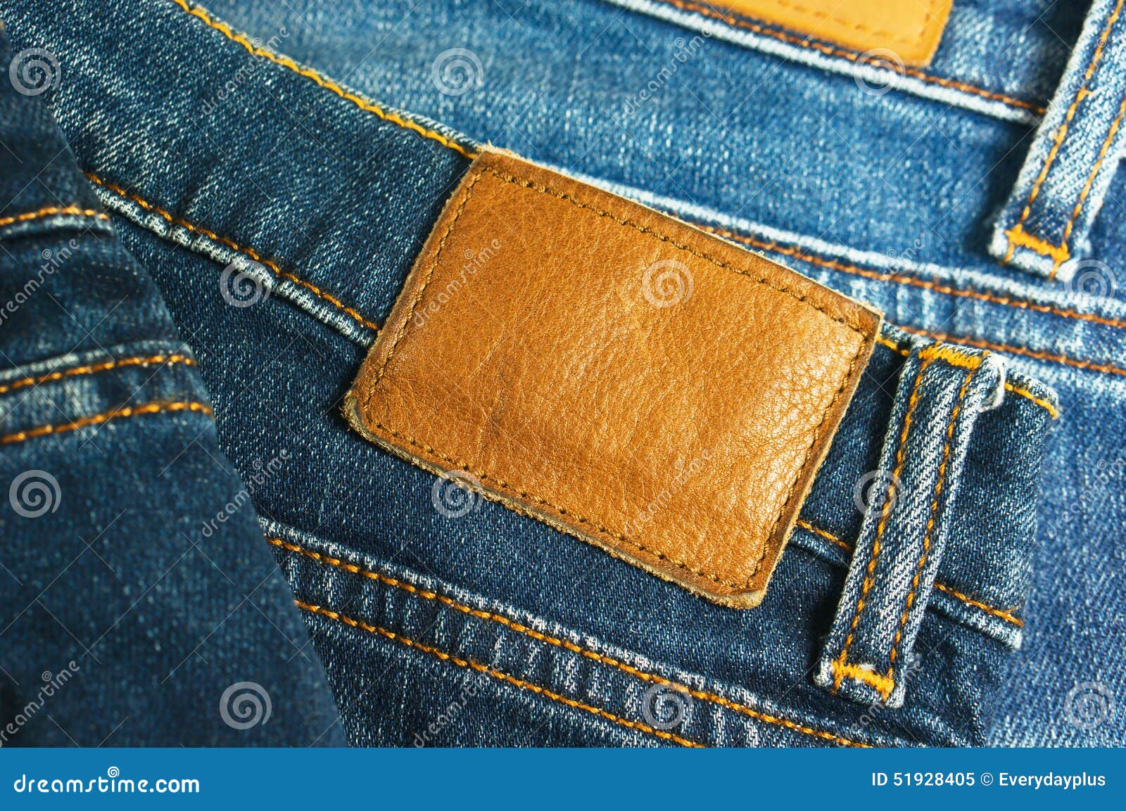 Jeans with Brown Leather Label Closeup Stock Image - Image of indigo ...