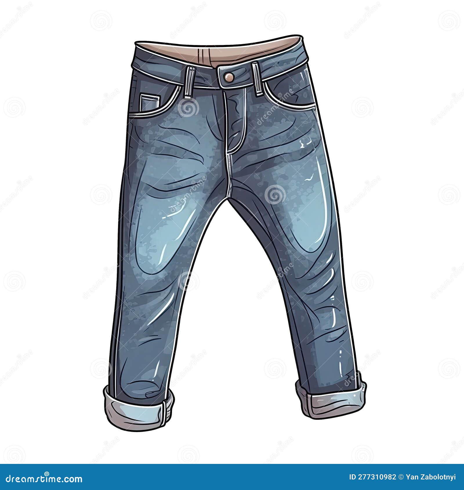 Jeans In Cartoon Style Stiker On White Background On Isolated