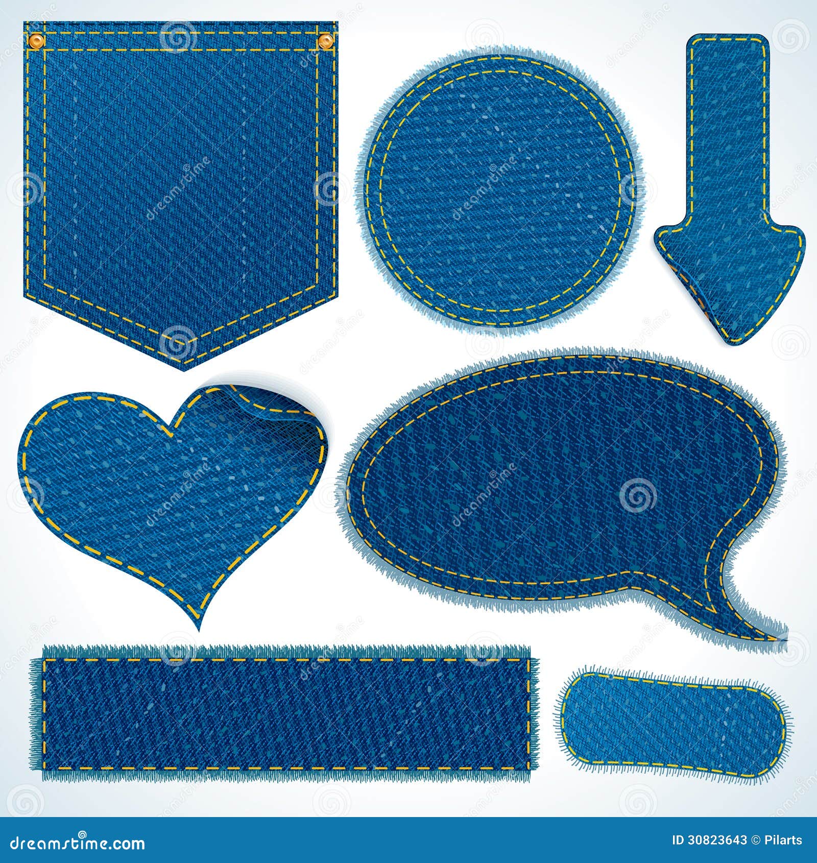 Jeans Cloth Elements. Objects Isolated on White Stock Illustration ...