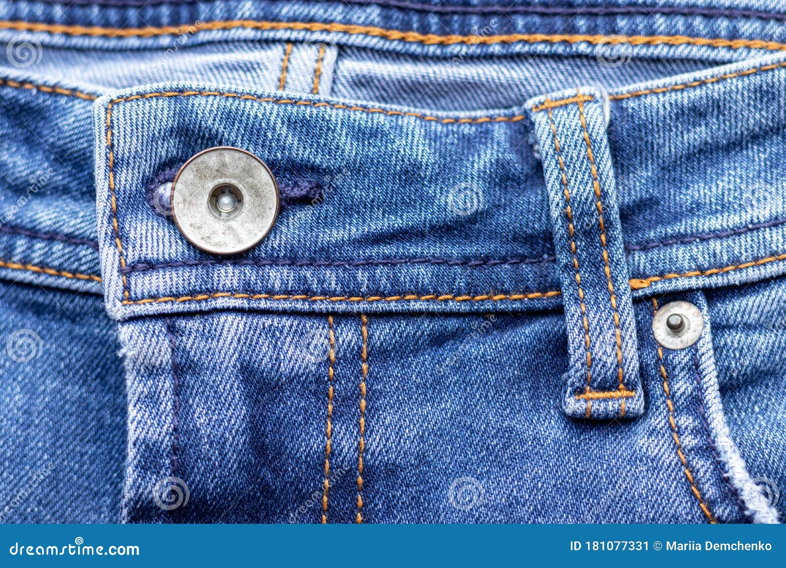 Jeans Front with Button and Pocket. Bright Blue Denim Fabric Texture ...