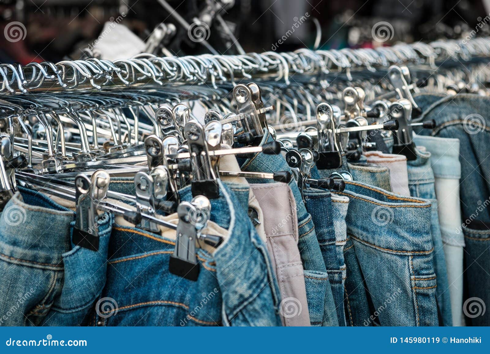 Jeans on Hangers, Second Hand Store, Trousers Closeup Stock Image ...