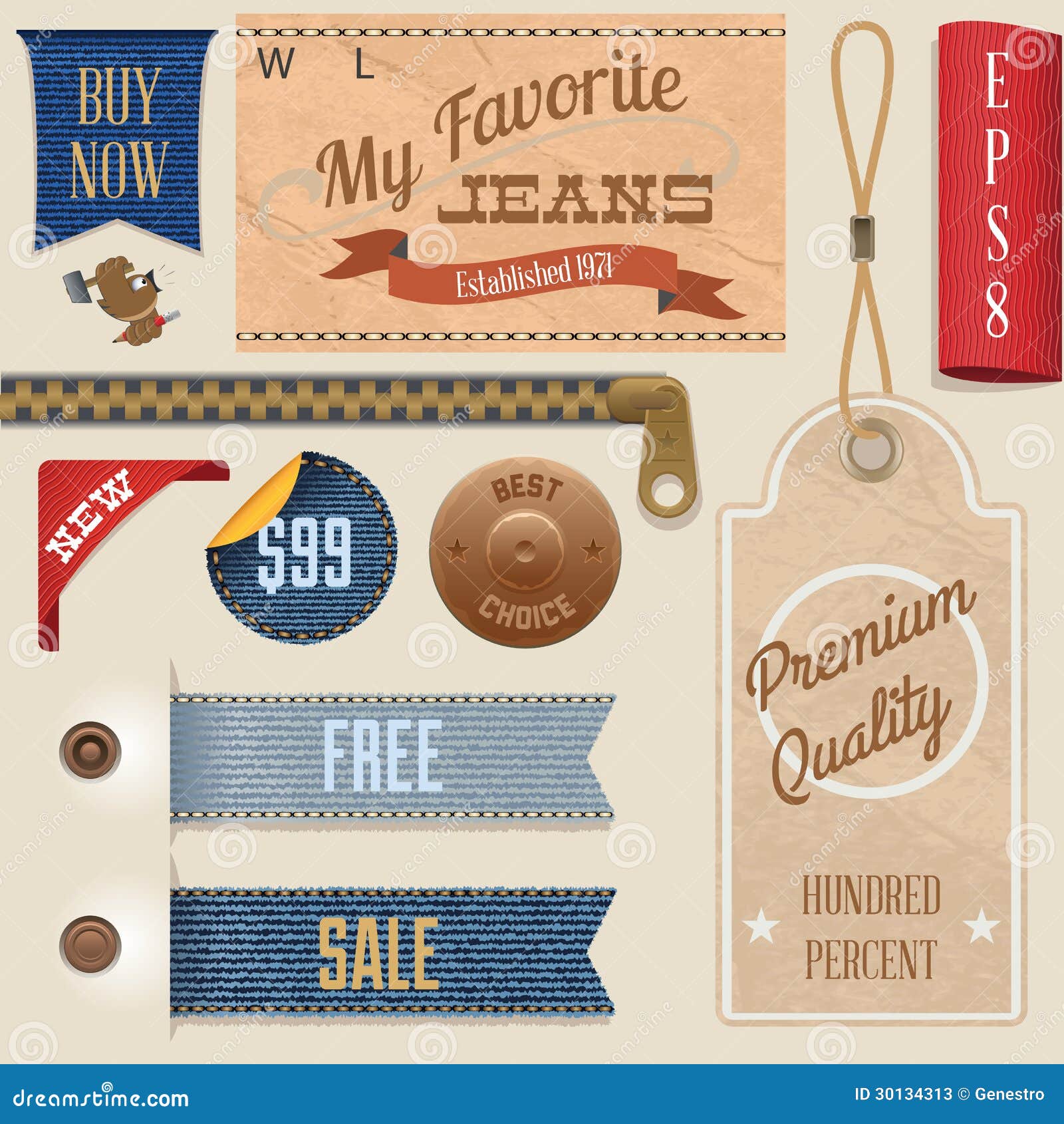 Jeans Labels Set stock vector. Illustration of fashion - 30134313