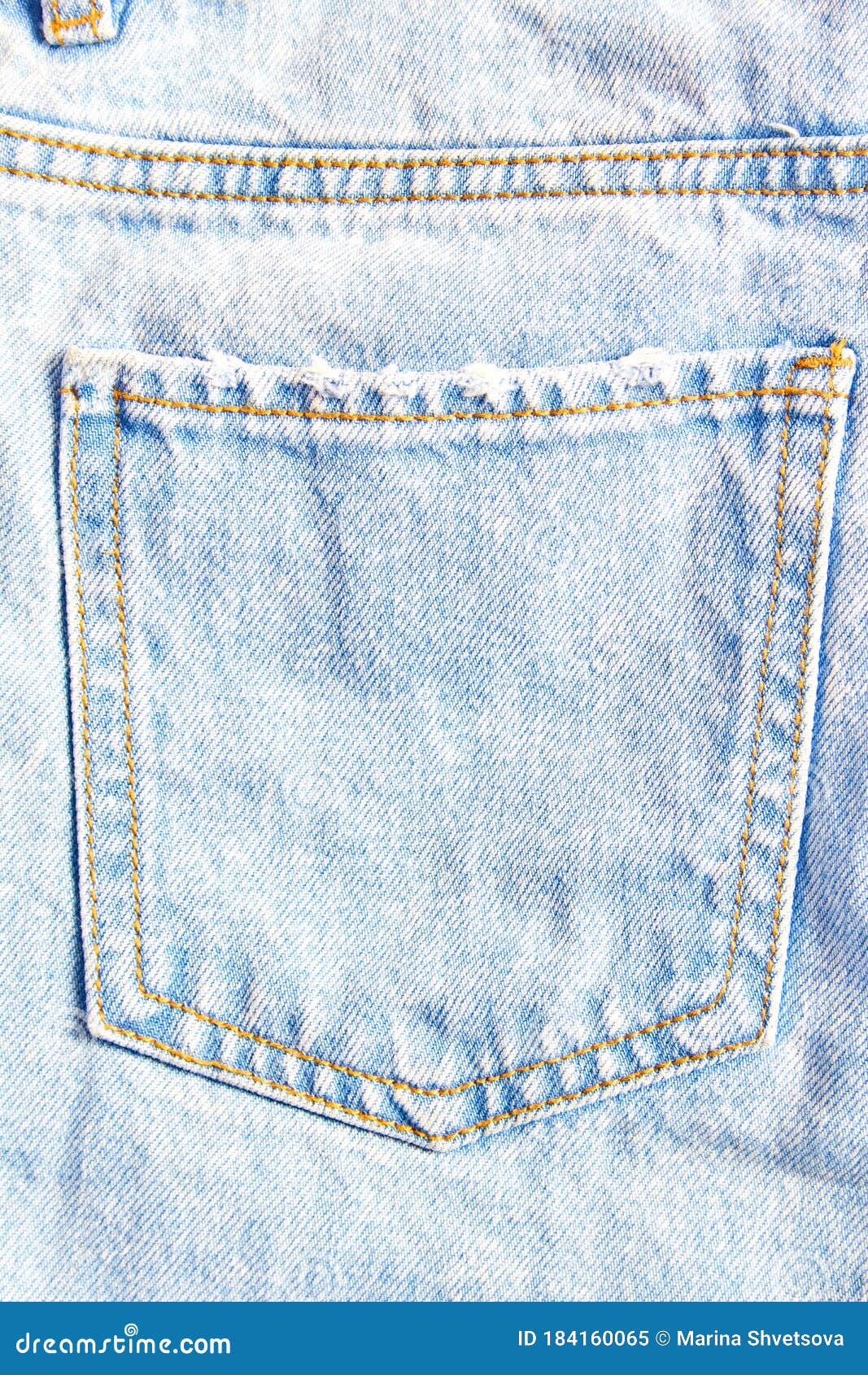 Jeans Pocket Texture Closeup. Blue Denim with Yellow Stitching Stock ...