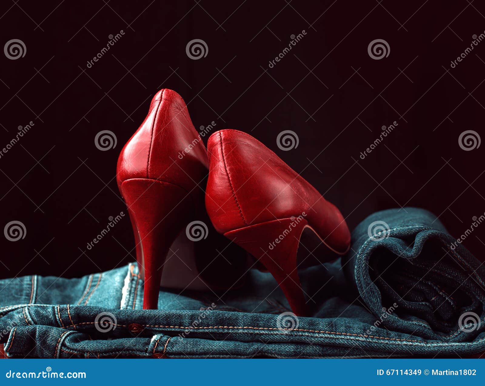 Jeans and red shoes stock image. Image of sale, element - 67114349