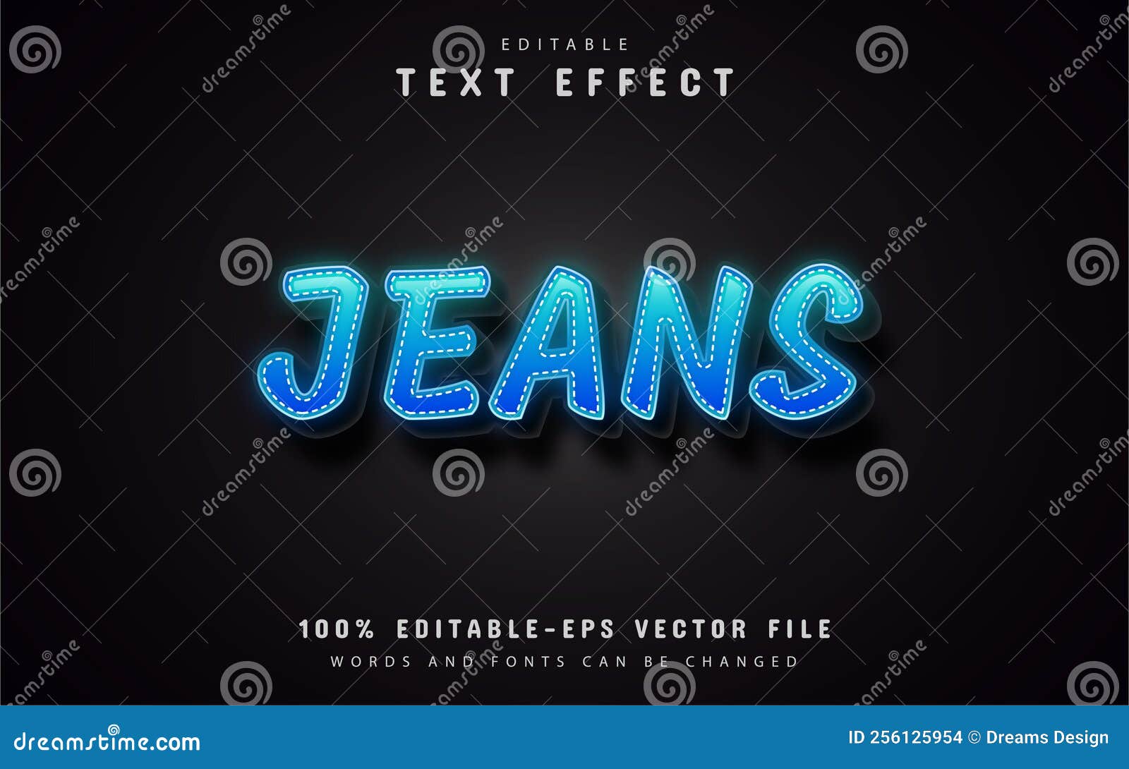 Jeans text effect stock vector. Illustration of washed - 256125954