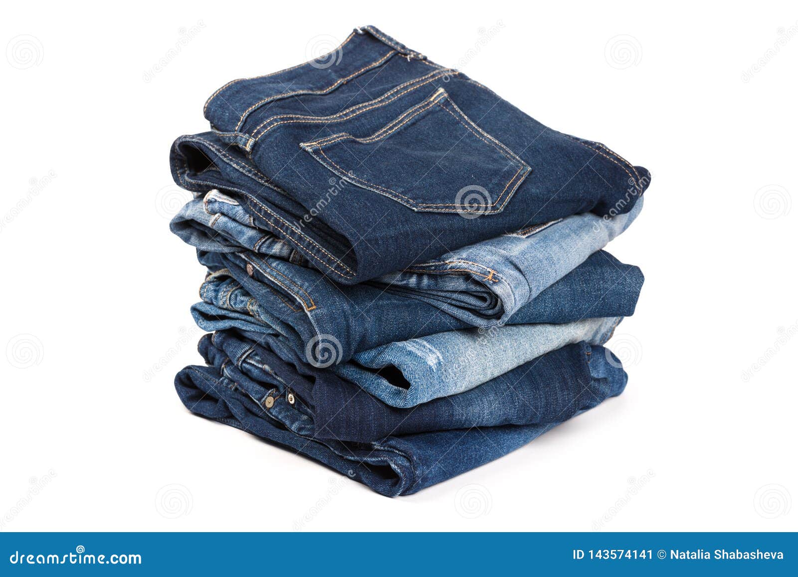 Jeans Trousers Stack on White Background Stock Image - Image of leather ...