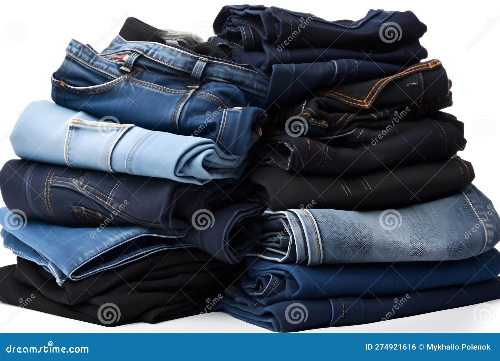 Jeans Trousers Stack on White Background. Neural Network AI Generated ...